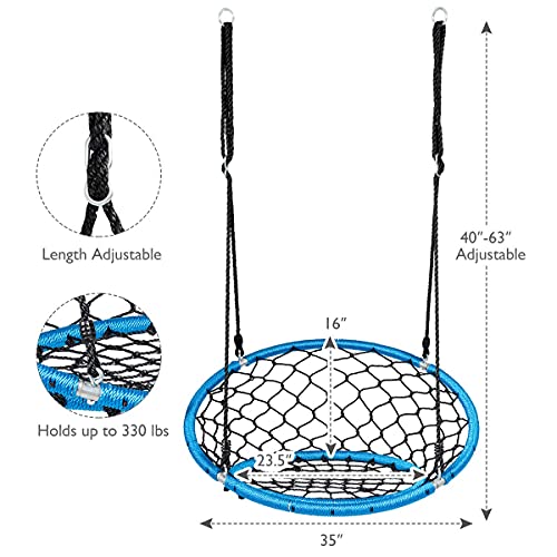 Costzon Web Chair Swing, Kids Tree Swing Set, Net Hanging Swing Chair with Adjustable Hanging Ropes and Durable Steel Frame, Kids Play Equipment Great for Park Backyard (Blue)
