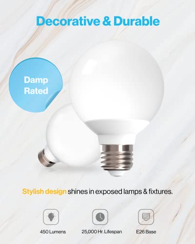 Sunco 6 Pack Globe Light Bulbs, G25 LED Vanity Bulbs for Bathroom, Round Ambient Decorative Bulb, 450 LM, 3000K Warm White, Dimmable, 6W, E26 Base, Frosted, CRI92, Damp Rated UL