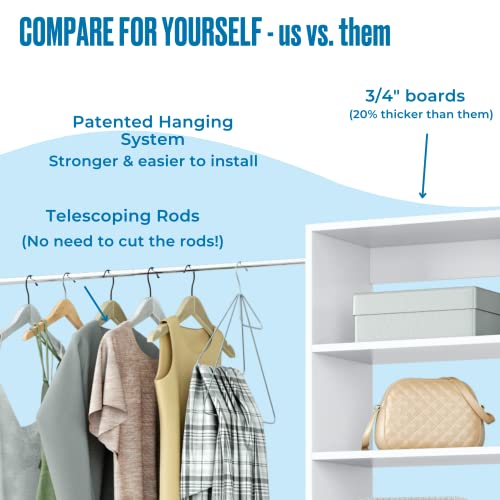 Closet Shelves Tower With Drawers & Hanging Closet Kit - Built In Closet Organizer System - Corner Closet System - Closet Organizers And Storage Shelves - Closet Shelving - Expands From 52" - 120" (ETW-DR4-25.5)