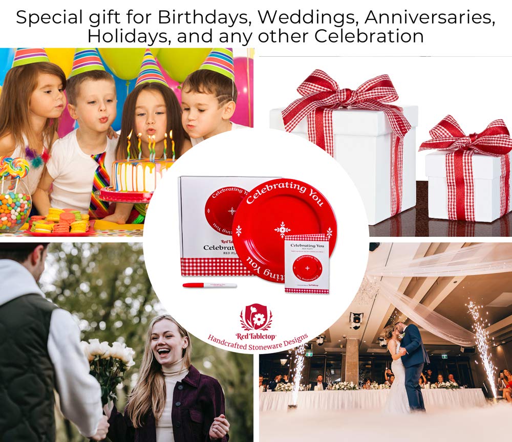 Celebrating You Red Plate in custom Gift Box. Birthday Plate, Mother’s Day, Wedding, Anniversary, Holiday Gift, Red Dinner Plate, Quality Personalized Special Red Plate Microwave & Dishwasher Safe