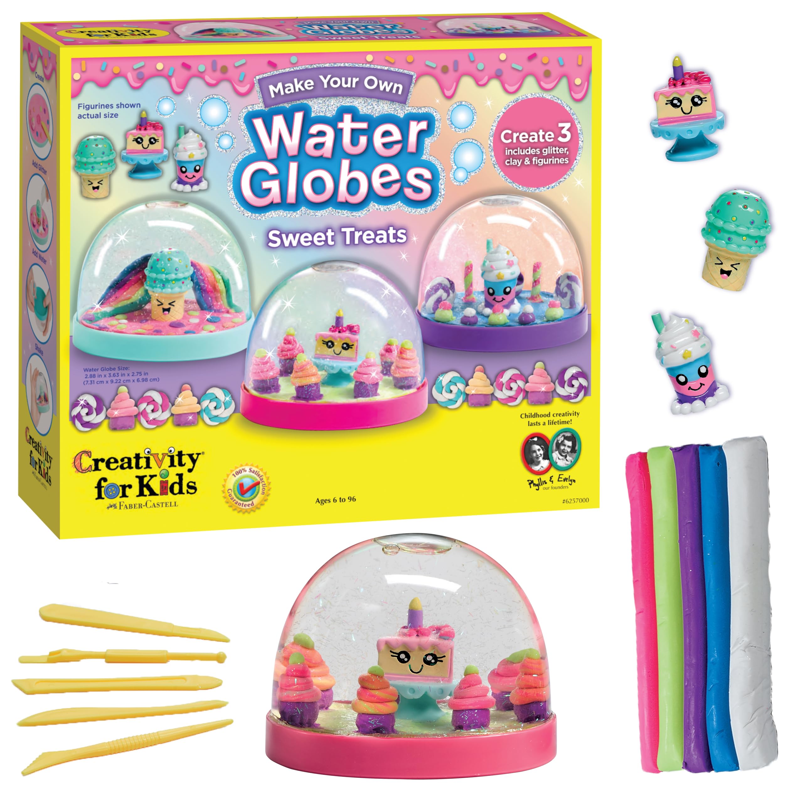 Creativity for Kids Make Your Own Water Globes: Sweet Treats - Girls Arts and Crafts for Ages 6-8+, Create 3 DIY Snow Globe Kids Toys, Gifts for Girls