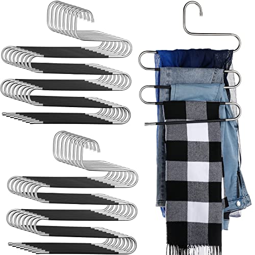16 Pieces Pants Hangers Space Save S-Type Hangers Non Slip Pants Organizer S Shape Trousers Hangers Stainless Steel Clothes Hangers Closet Organizer for Pants Jeans Scarf