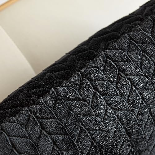 UGASA Velvet Pillow Covers Striped, Decorative Throw Cushion Case with Hidden Zipper for Home Couch/Bedroom, Soft Cozy Solid Square, 2 Packs (24"x24", Black)