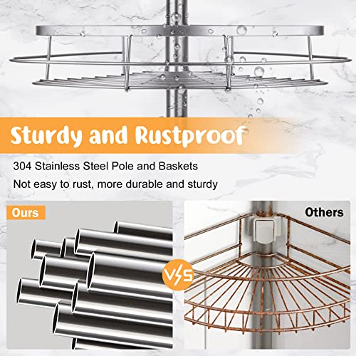 UIFER Corner Shower Caddy, Rustproof Shower Organizer Stainless Steel Tension Pole Shower Shelves, Height Adjustable 43 inch to 110 inch …