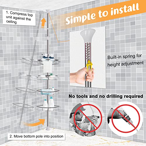 UIFER Corner Shower Caddy, Rustproof Shower Organizer Stainless Steel Tension Pole Shower Shelves, Height Adjustable 43 inch to 110 inch …