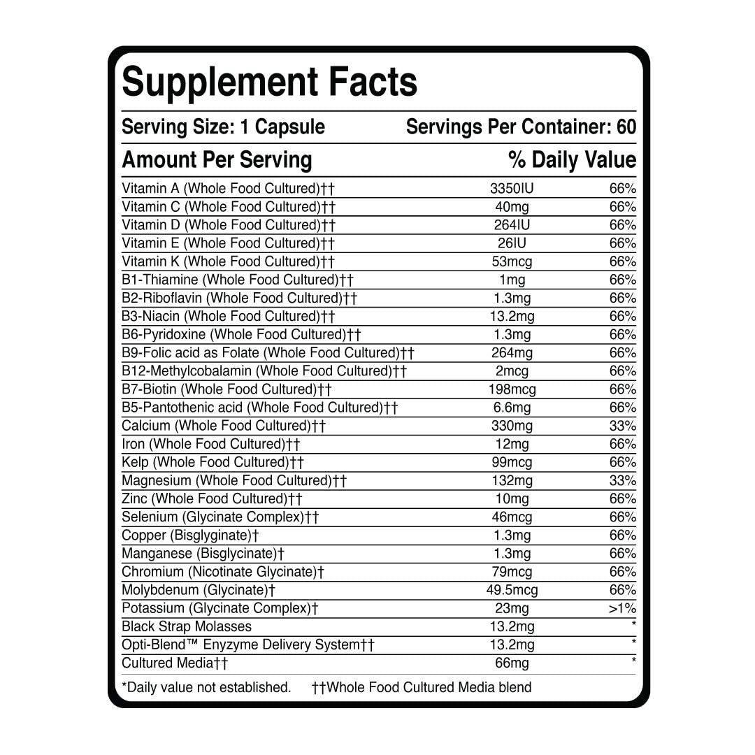 Gains in Bulk Square 1 - Whole Food Complete Daily Multi-Vitamin and Mineral Supplement to Fill Nutrient Gaps & optimize Performance | 60 Capsules
