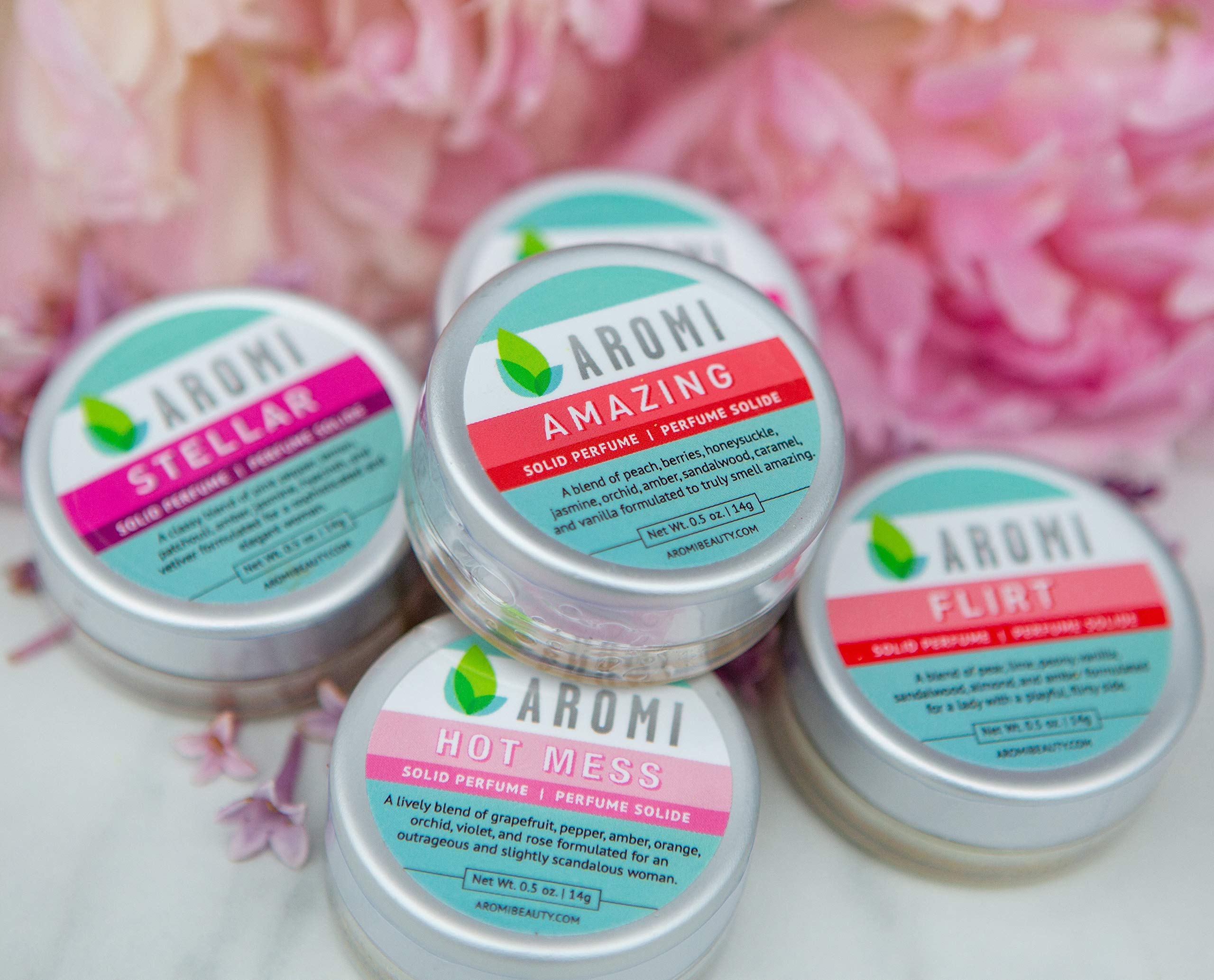 Aromi Amazing Solid Perfume | Fruity, Floral Fragrance, Vegan & Cruelty-free, Travel Scent, Women’s Gift, Vanilla, Caramel, & Jasmine Scent, Handmade (Amazing)