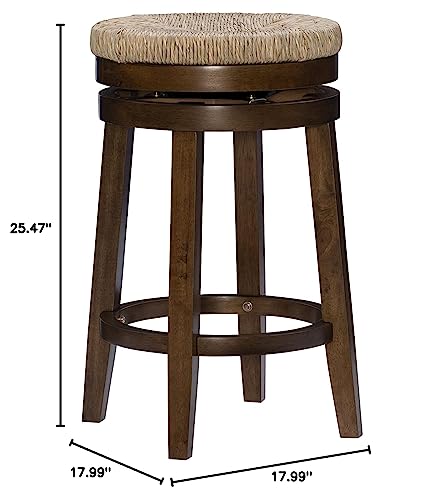 Powell Maya Walnut Backless Counter Stool with Woven Seagrass Swivel Seat