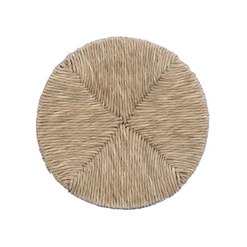 Powell Maya Walnut Backless Counter Stool with Woven Seagrass Swivel Seat