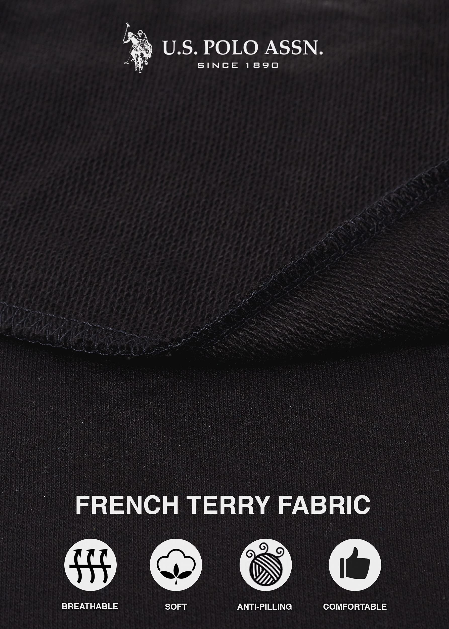 U.S. Polo Assn. Essentials Black Sweatpants with Pockets, Comfy, Breathable French Terry Womens Joggers (Black, Small)