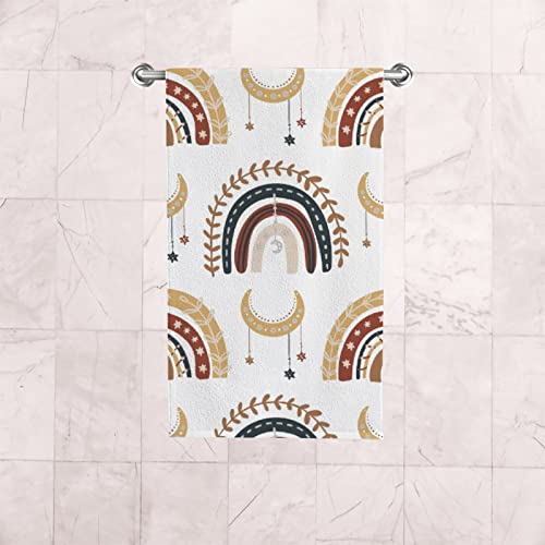 Hand Bath Towels 2 Pack Boho Rainbow Bohemian Absorbent Face Fingertip Towels for Bathroom Kitchen Gym Spa Soft Hair Drying Cloth Quick Dry, 30 x 15 Inch