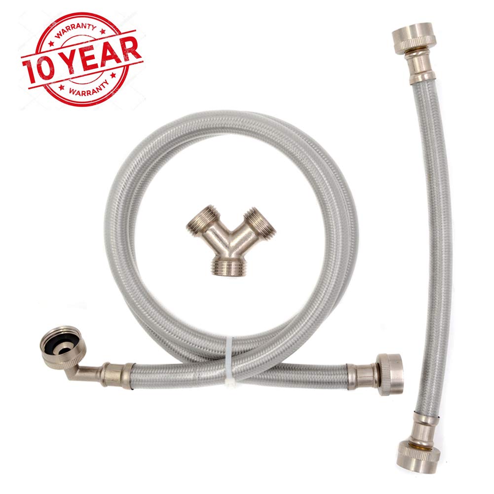 TT FLEX Steam Dryer Hose Installation Kit - Braided Stainless Steel Hoses - 6 ft Long with 3/4" FHT 90 Degree Elbow,1 ft Inlet and Y Connector
