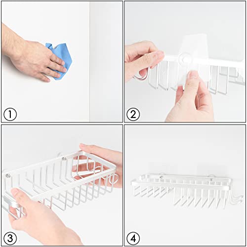 Linkidea Wall Mounted Shower Caddy Shelf with Hooks and Soap Holder, Aluminum Adhesive Shower Organizer Rack, No Drilling Shower Basket for Bathroom (Silver)