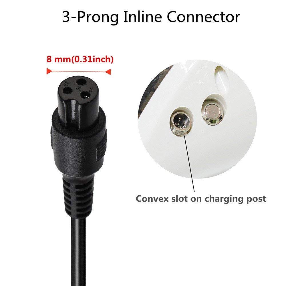 EVAPLUS 42V 2A Power Adapter, PowerFast 3-Prong Inline Connector for 36V Pocket Mod, Sports Mod Lithium Battery