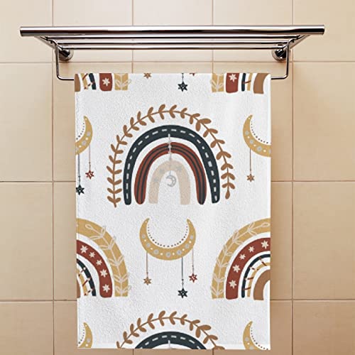 Hand Bath Towels 2 Pack Boho Rainbow Bohemian Absorbent Face Fingertip Towels for Bathroom Kitchen Gym Spa Soft Hair Drying Cloth Quick Dry, 30 x 15 Inch