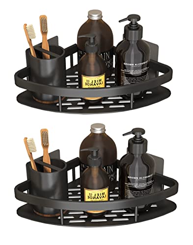 OVERWIND 2 Pack Corner Shower Caddy with 1 Soap Holder Adhesive Bathroom Shelf No Drilling Kitchen Racks Corner Shower Shelves Aluminum Shower Organizer Storage for Kitchen & Bathroom