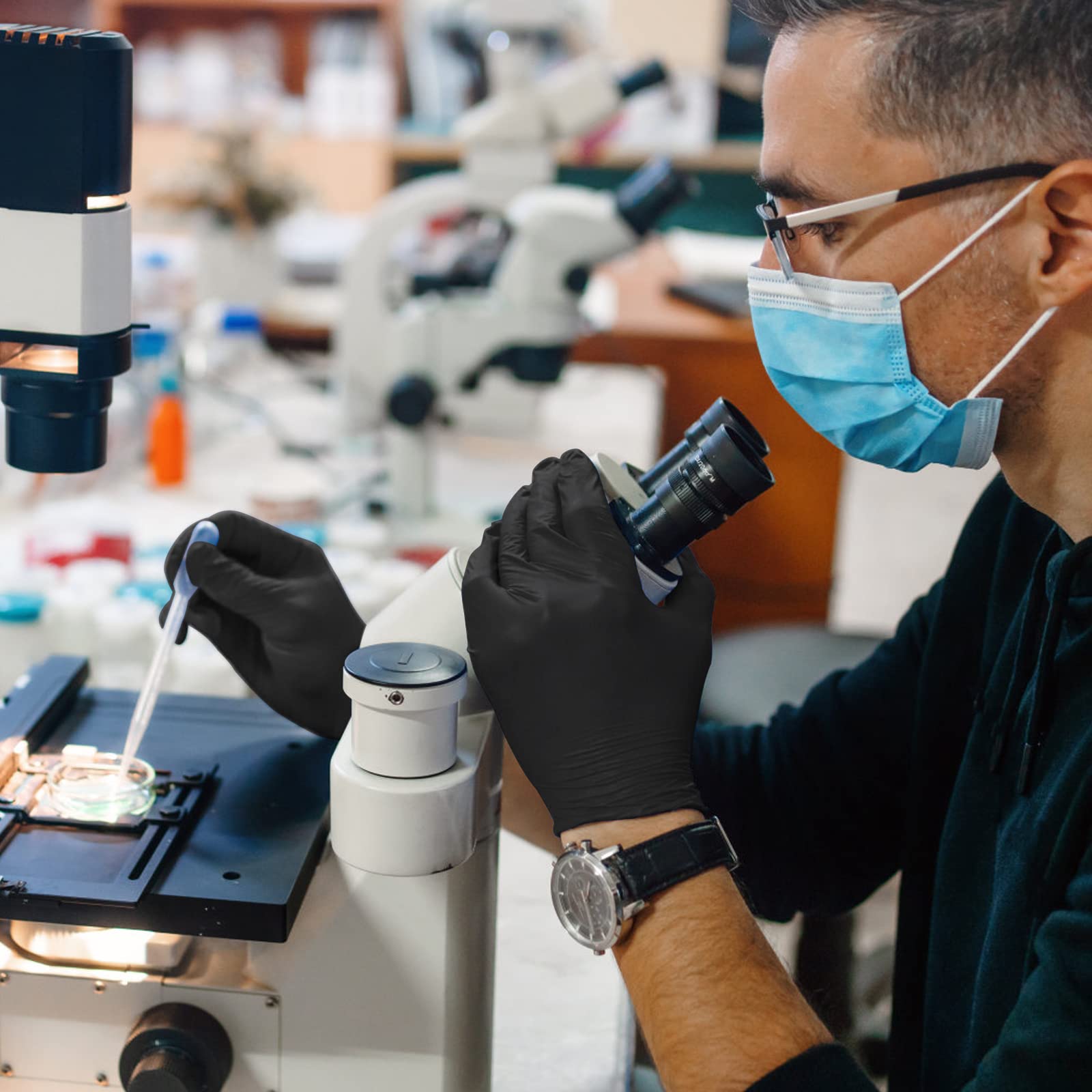 GMG SINCE1988 Nitrile Exam Gloves, Black Disposable Gloves,Nitrile Gloves Large 100,4 mil No Latex Gloves