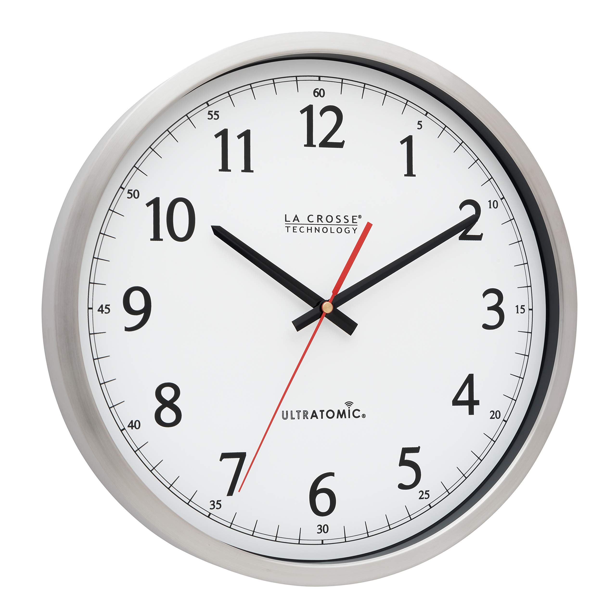 La Crosse Technology 404-1235UA-PL UltrAtomic 14 inch Stainless Steel Wall Clock, Shatterproof Lens, Silver