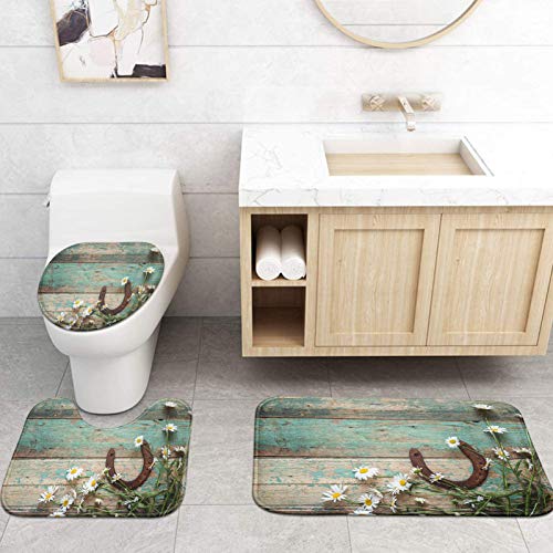 Britimes 4 Piece Shower Curtain Sets, Western Rustic with Non-Slip Rugs, Toilet Lid Cover and Bath Mat, Durable and Waterproof, for Bathroom Decor Set, 72" x 72"