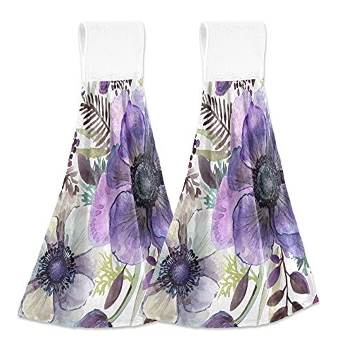 Tatenale Purple Hand Towels with Hanging Loop for Kitchen Bathroom Floral Decorative Hand Towels Soft Absorbent Oven Towel 18x14Inch 2Pack