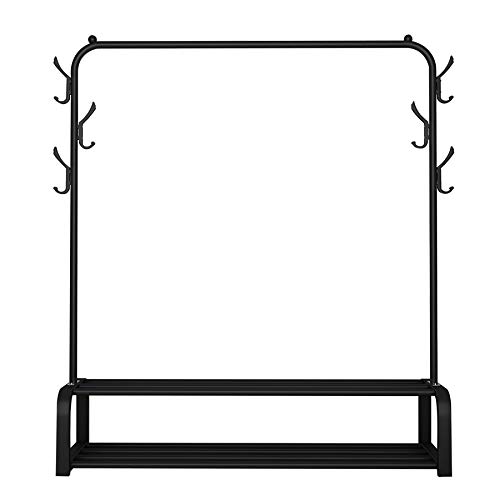 UDEAR Garment Rack Free-standing Clothes Rack with Top Rod,Lower Storage and 6 Hooks,Black