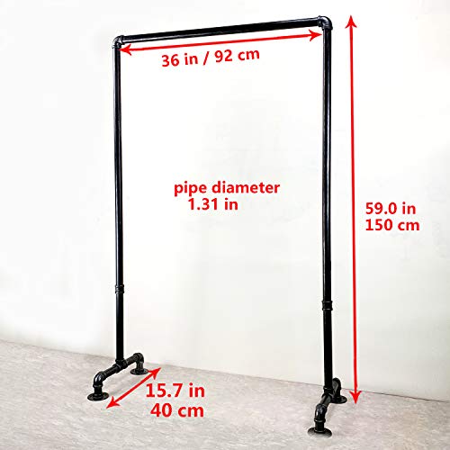 Womio Industrial Pipe Clothing Racks,36 in Hanging Clothes Retail Display,Commercial Grade Pipe Clothes Racks,Heavy Duty Garment Racks,Black brush silver