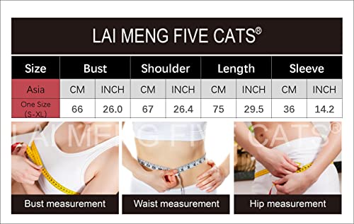 LAI MENG FIVE CATS Women's Floral Print Puff Sleeve Loose Blouse Japanese Kimono Cover up Casual Cute Tops