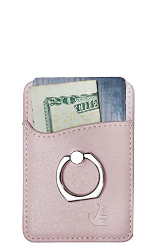 Leather Phone Card Holder Stick On Wallet for iPhone and Android Smartphones by Wallaroo (Rose Gold Ring Wallet)