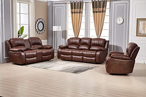 Betsy Furniture Power Reclining Bonded Leather Living Room Set (Brown, Sofa+Loveseat+Chair)