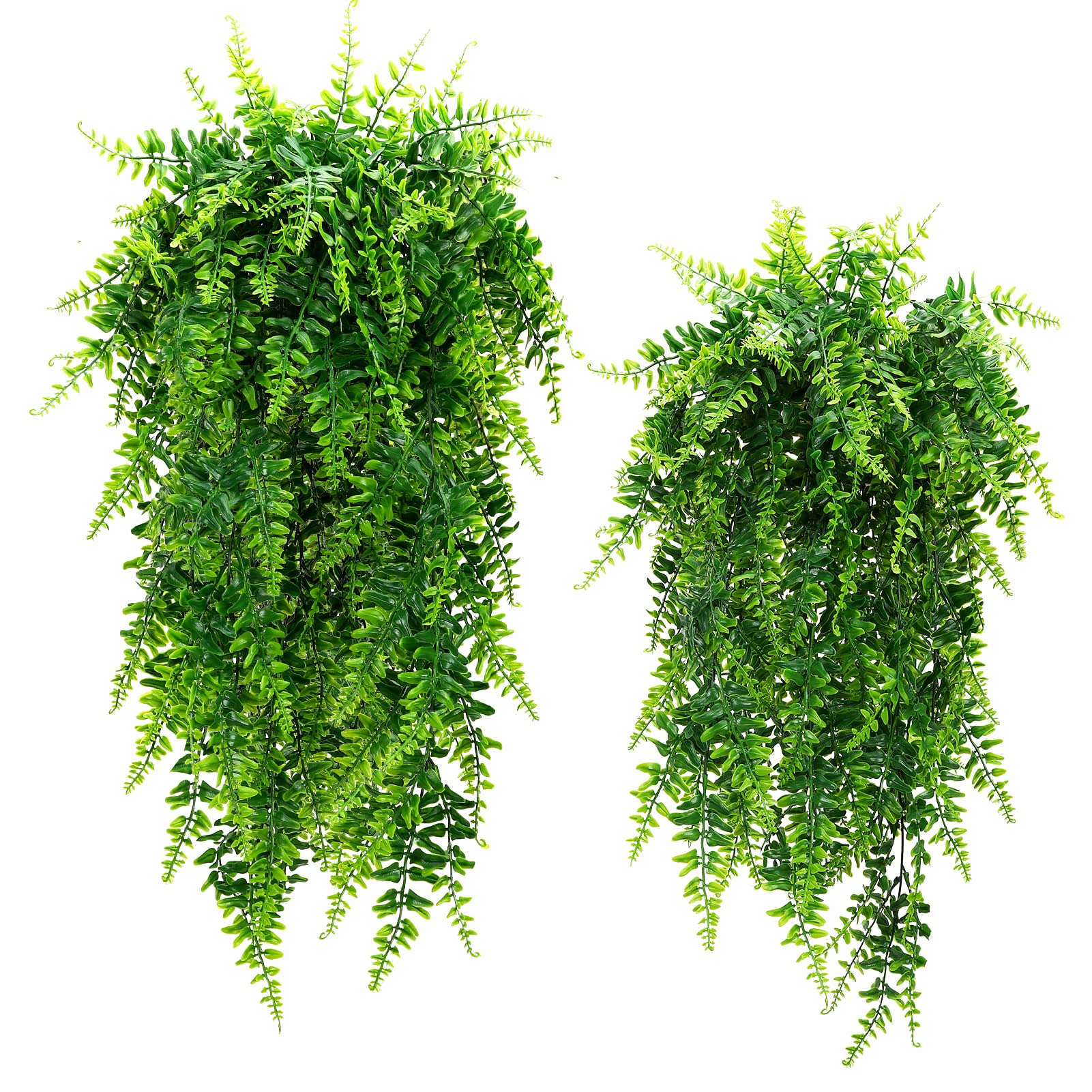 GBESTWOOW Fake Fern Artificial Hanging Ferns Outdoor Faux Hanging Greenery Plant Indoor UV Resistant Plastic Plants for Wall, Wedding Party, Holiday Decor-2Pcs