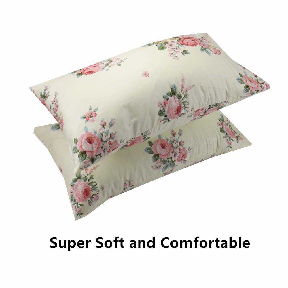 100% Cotton 600 Thread Count Pillow Case Set of 2, Standard Size Floral Pillow Covers for Sleeping, Breathable Easy to Wash