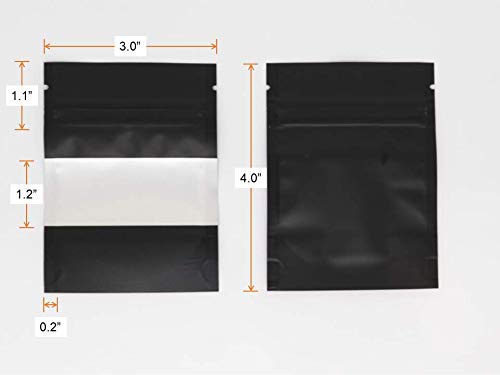 Premium.PKG | 100 Smell Proof, White Pro Quality Mylar Bags | 130 Micron (5 mil) Foil | Stand Up Pouch with Resealable Ziplock and Clear Window | For Food, Small Items and More… (Matte Black 3x4")
