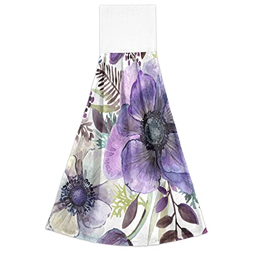 Tatenale Purple Hand Towels with Hanging Loop for Kitchen Bathroom Floral Decorative Hand Towels Soft Absorbent Oven Towel 18x14Inch 2Pack