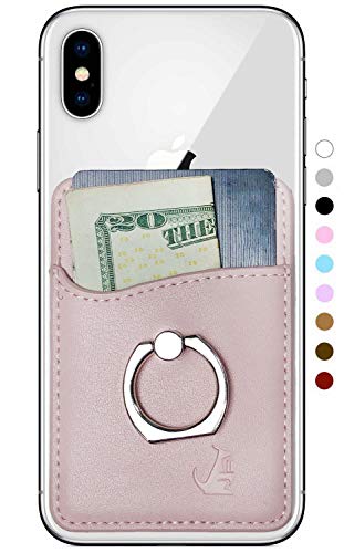 Leather Phone Card Holder Stick On Wallet for iPhone and Android Smartphones by Wallaroo (Rose Gold Ring Wallet)