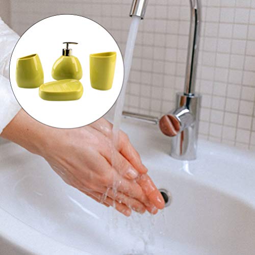 Beavorty Bathroom Accessories Set 4Pcs Acrylic Soap Dish Toothbrush Holder Tumbler Lotion Shampoo Dispenser for Farmhouse Bathroom Decor Green