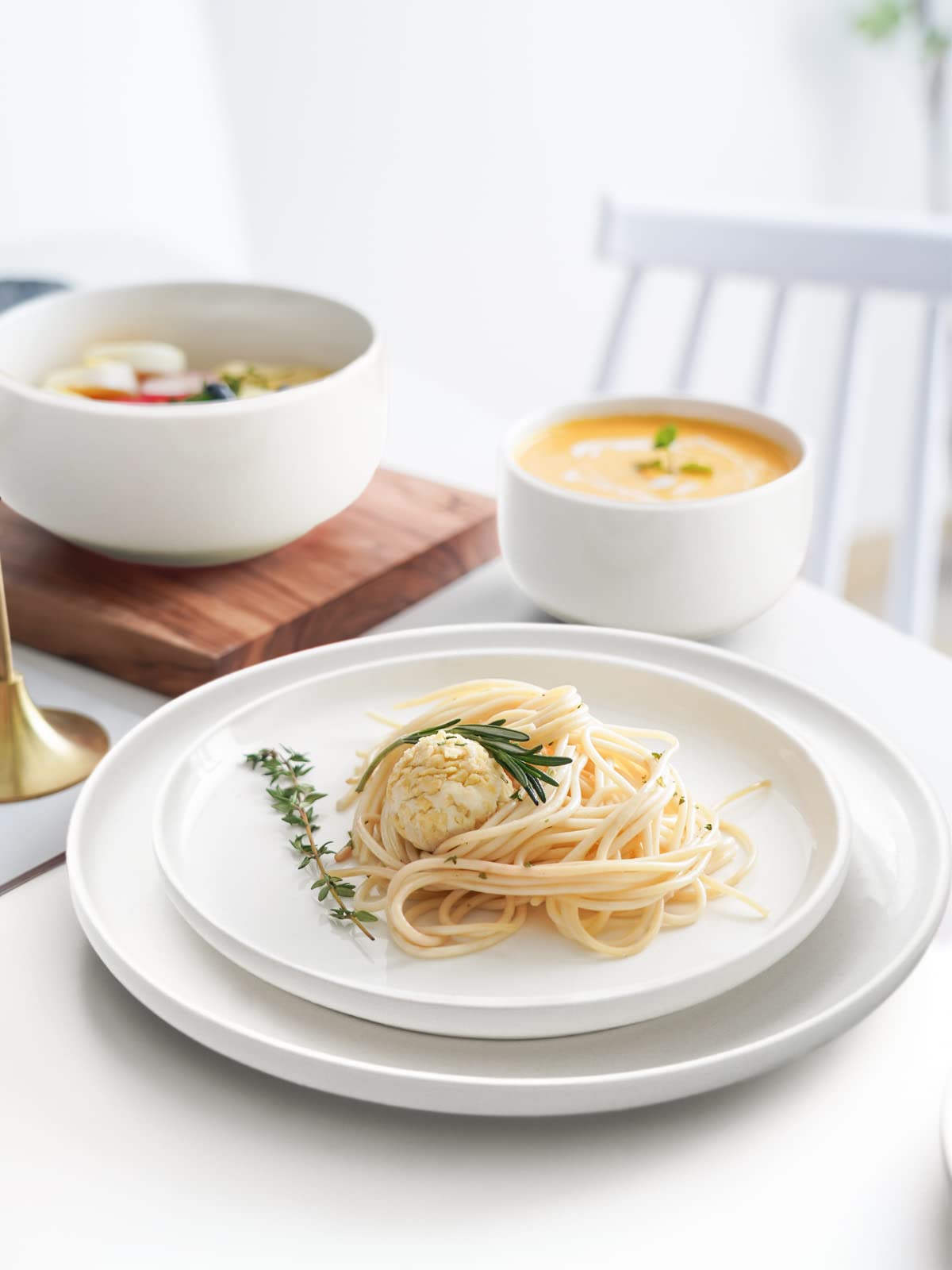 Kanwone Porcelain Dinner Plates - 10 Inch - Set of 6, White, Microwave and Dishwasher Safe Plates, White Dishes, Morden Plates