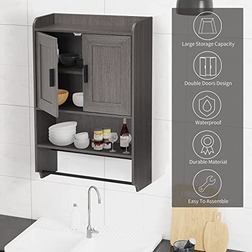 apexnova Bathroom Wall Cabinet, Wooden Medicine Cabinet Over The Toilet with Adjustable Inner Shelf, Wall Mounted Cabinet with Doors for Bathroom Storage, Hanging Cabinet for Wall with Towels Bar