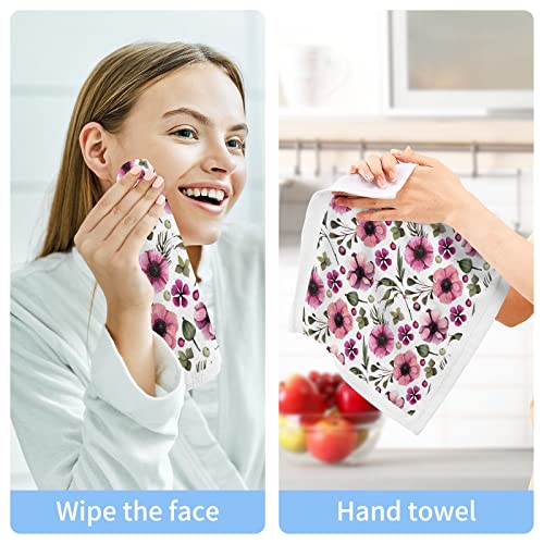 Kigai 2 PCS Fresh Pink Flower Towels Cotton Washcloths Set,Quick Drying & Absorbent Soft Bathroom Hand Towel Lightweight & Portable Fingertip Towel