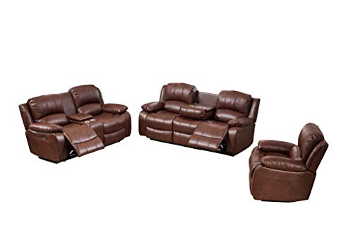 Betsy Furniture Power Reclining Bonded Leather Living Room Set (Brown, Sofa+Loveseat+Chair)