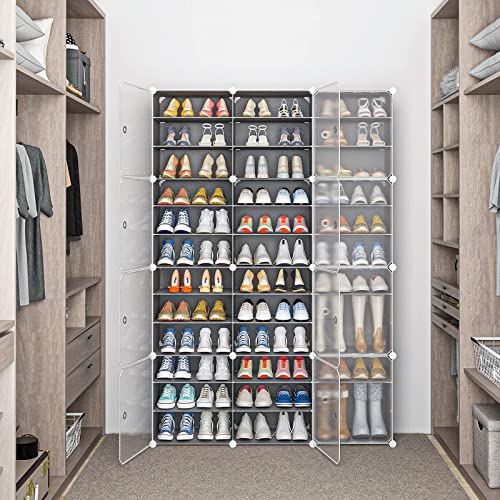 Aeitc Shoe Rack Organizer Shoe Storage Cabinet Narrow Standing Stackable Space Saver (72 Pairs, Grey)