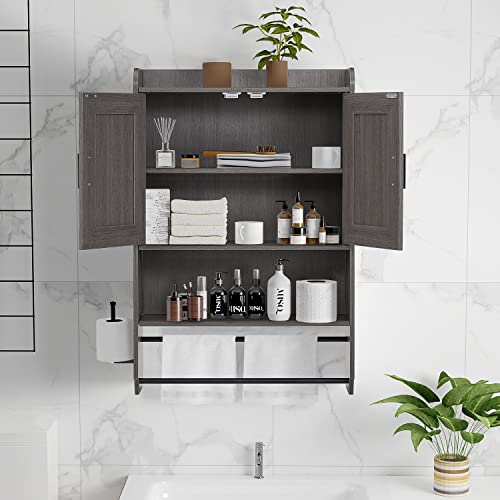 apexnova Bathroom Wall Cabinet, Wooden Medicine Cabinet Over The Toilet with Adjustable Inner Shelf, Wall Mounted Cabinet with Doors for Bathroom Storage, Hanging Cabinet for Wall with Towels Bar