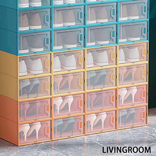 Shoe Storage Boxes,12 Pack clear Plastic Stackable Shoe organizer Storage Bins For Closet,Easy Assembly,Space Saving Foldable Sneaker Storage Containers For Display shoe (White)