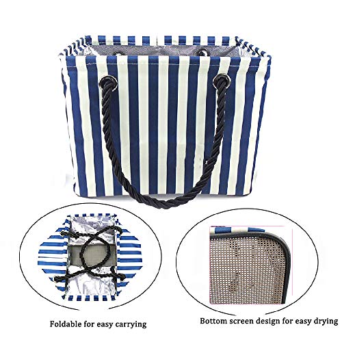 Shower Caddy Tote Shower Basket Bag Shower Tote Bag Bath Organizer Bag Bottom Mesh Leaking for Bathroom Accessories Perfect for College Dorm,Gym,Trip, Swimming Class (Black White Stripe A)