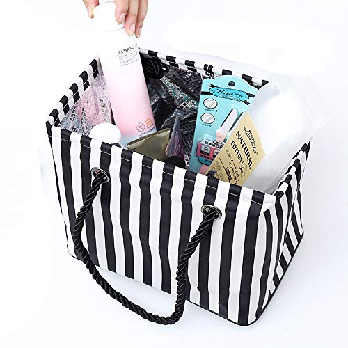 Shower Caddy Tote Shower Basket Bag Shower Tote Bag Bath Organizer Bag Bottom Mesh Leaking for Bathroom Accessories Perfect for College Dorm,Gym,Trip, Swimming Class (Black White Stripe A)