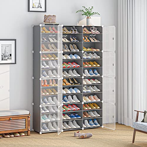 Aeitc Shoe Rack Organizer Shoe Storage Cabinet Narrow Standing Stackable Space Saver (72 Pairs, Grey)