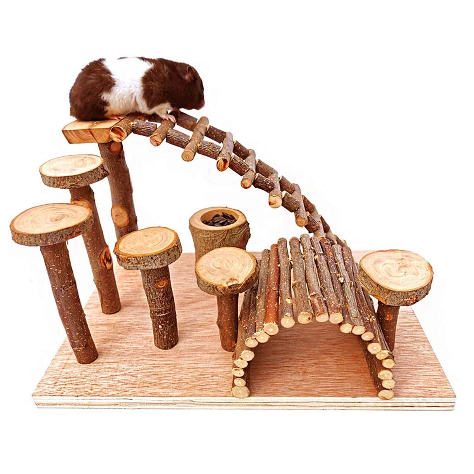 Wooden Hamster Bridge, Small Animals Climbing Ladder Activity Set Platform Ramps Playground Toys for Mouse Dwarf Hamster Gerbil Rat Sugar Glider Syrian Hamster