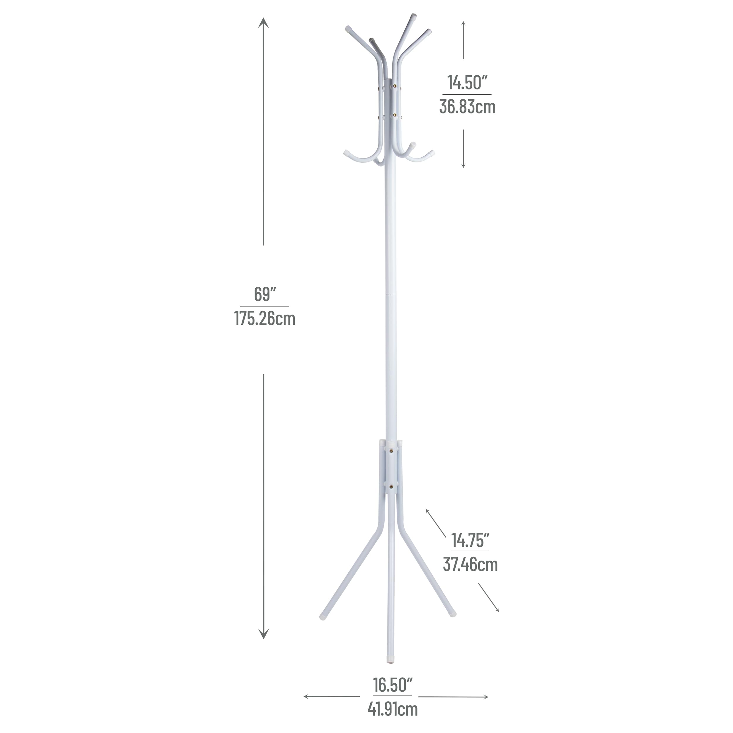 Mind Reader Coat Rack, Hall Tree, Freestanding, Coat Tree, Hat, Jacket, Purse, Metal, 14.75" L x 16.5" W x 69" H, White