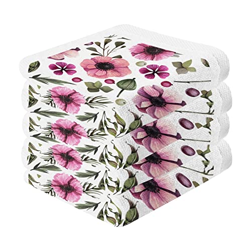 Kigai 2 PCS Fresh Pink Flower Towels Cotton Washcloths Set,Quick Drying & Absorbent Soft Bathroom Hand Towel Lightweight & Portable Fingertip Towel