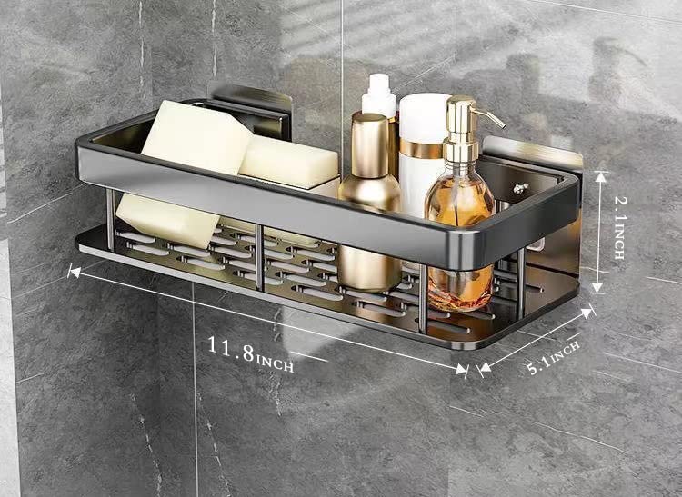 Shower Caddy, Stainless Steel Bathroom Organizer, Black Shower Shelf with 2 Hooks, No Drilling Shower Organizer for Bathroom Storage (Black-4 Pack)