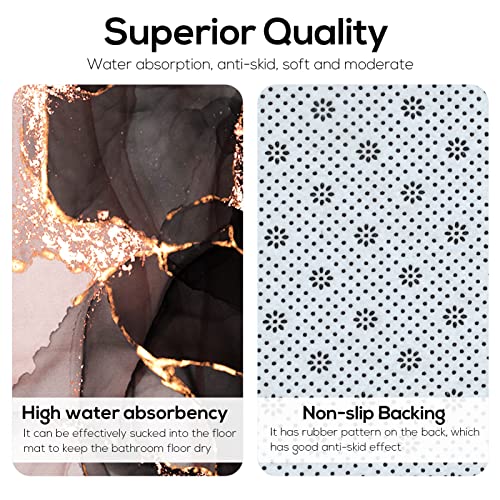 Seorsok Pink Gold Marble Shower Curtain Sets 4 Piece with Rugs,Black Pink Gold Bathroom Sets with Shower Curtain and Rugs and Accessories, Modern Bathroom Decor with Bath Mats and 12 Plastic Hooks